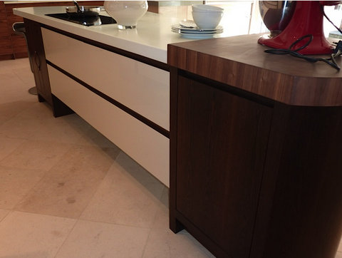 Ex Display Oak Stained wenge/zebrano mowlem Kitchen, Island, Corian ...