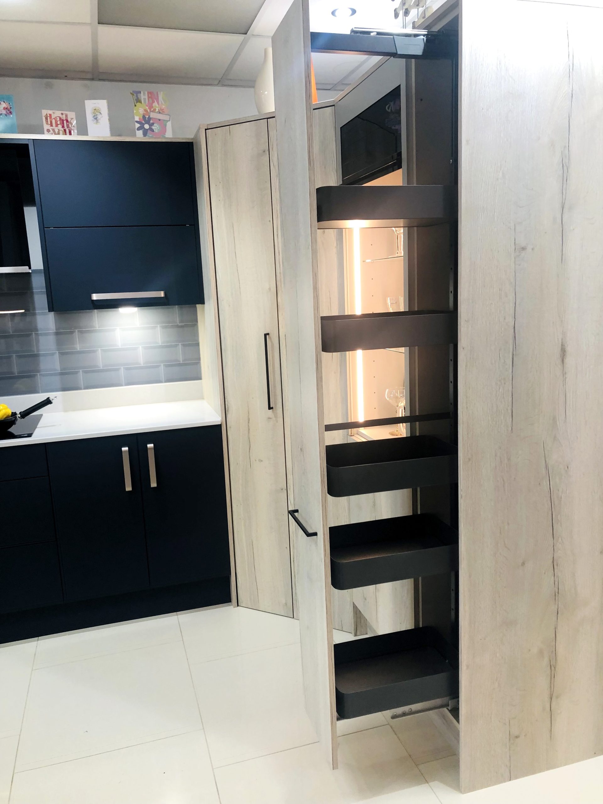 Ex Display Manston Matt Indigo & Halifax Oak Kitchen ** MUST GO ...