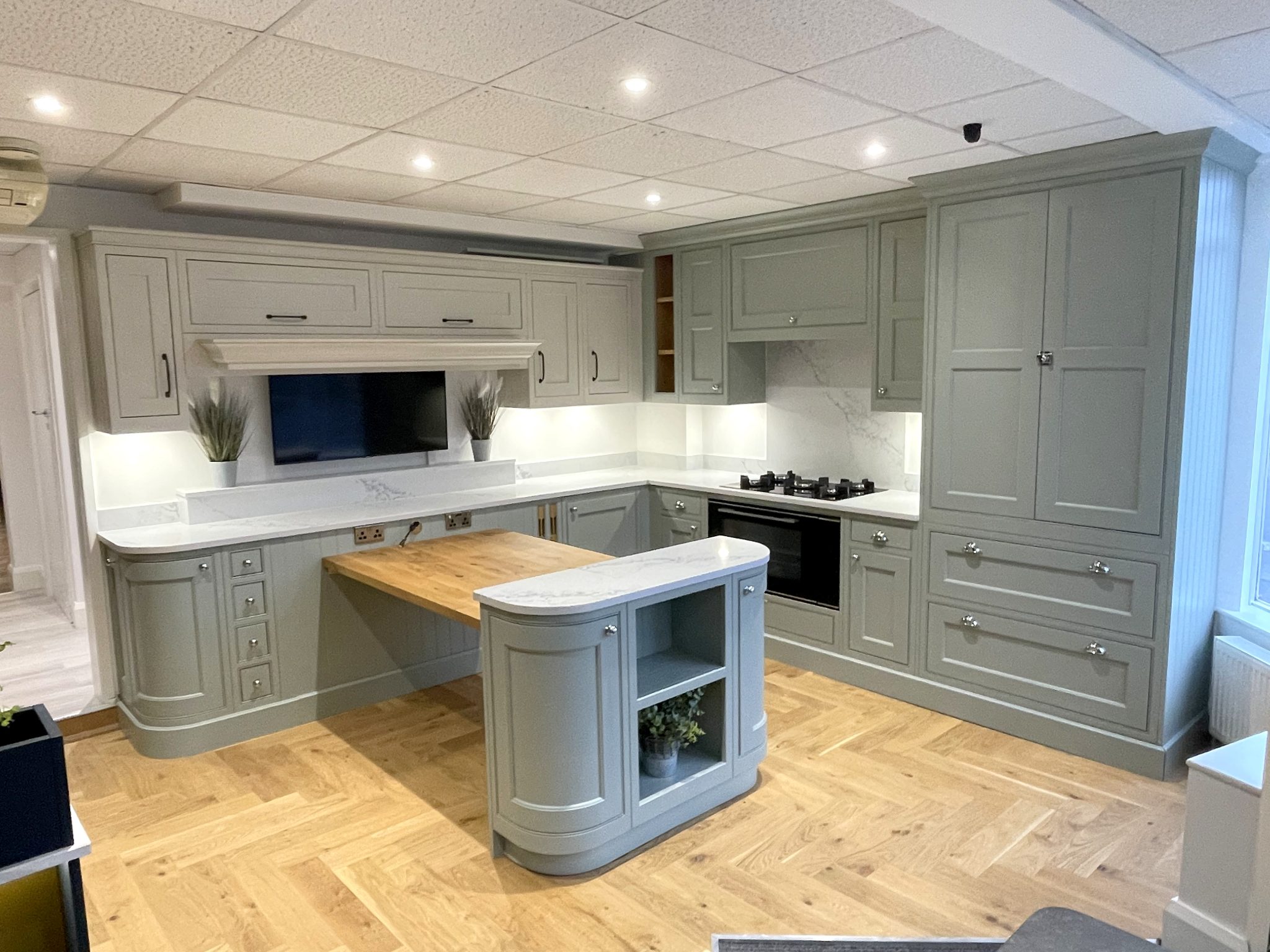 Ex Display In Frame Painted Burbidge Kitchen With Worktops and Appliances - The Used Kitchen Company