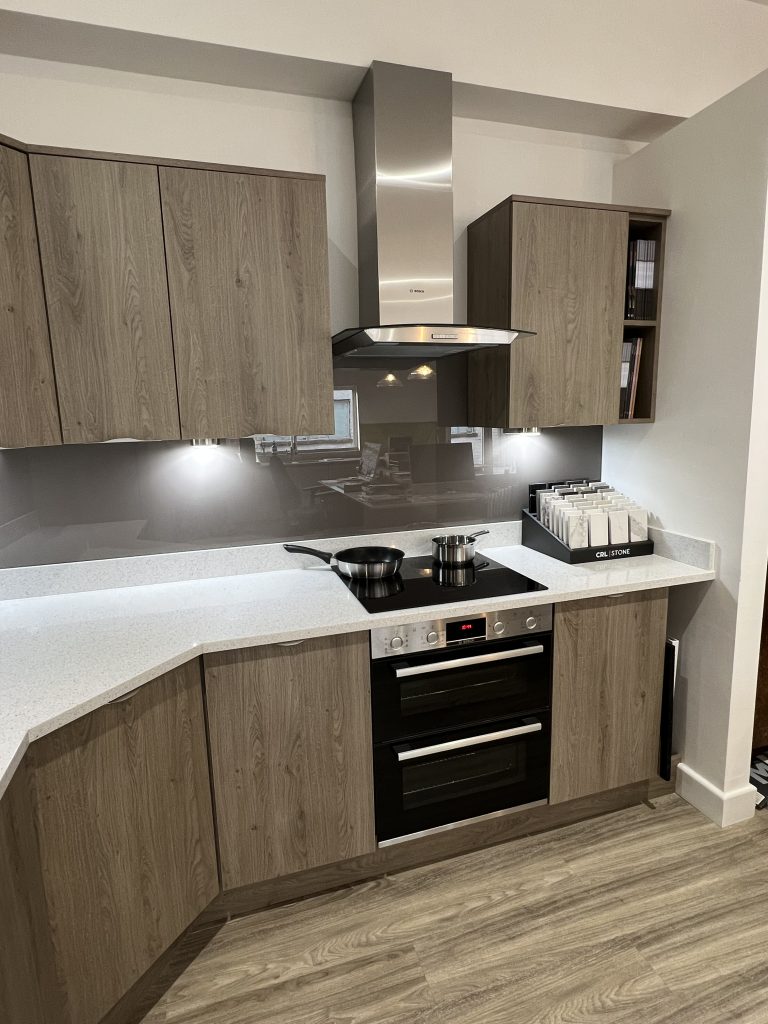 Ex Display Truffle Brown Denver Oak Kitchen with Silestone Worktops and ...