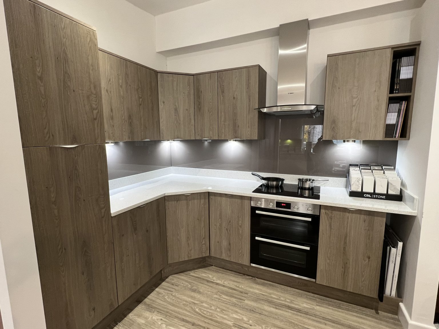 Ex Display Truffle Brown Denver Oak Kitchen with Silestone Worktops and ...