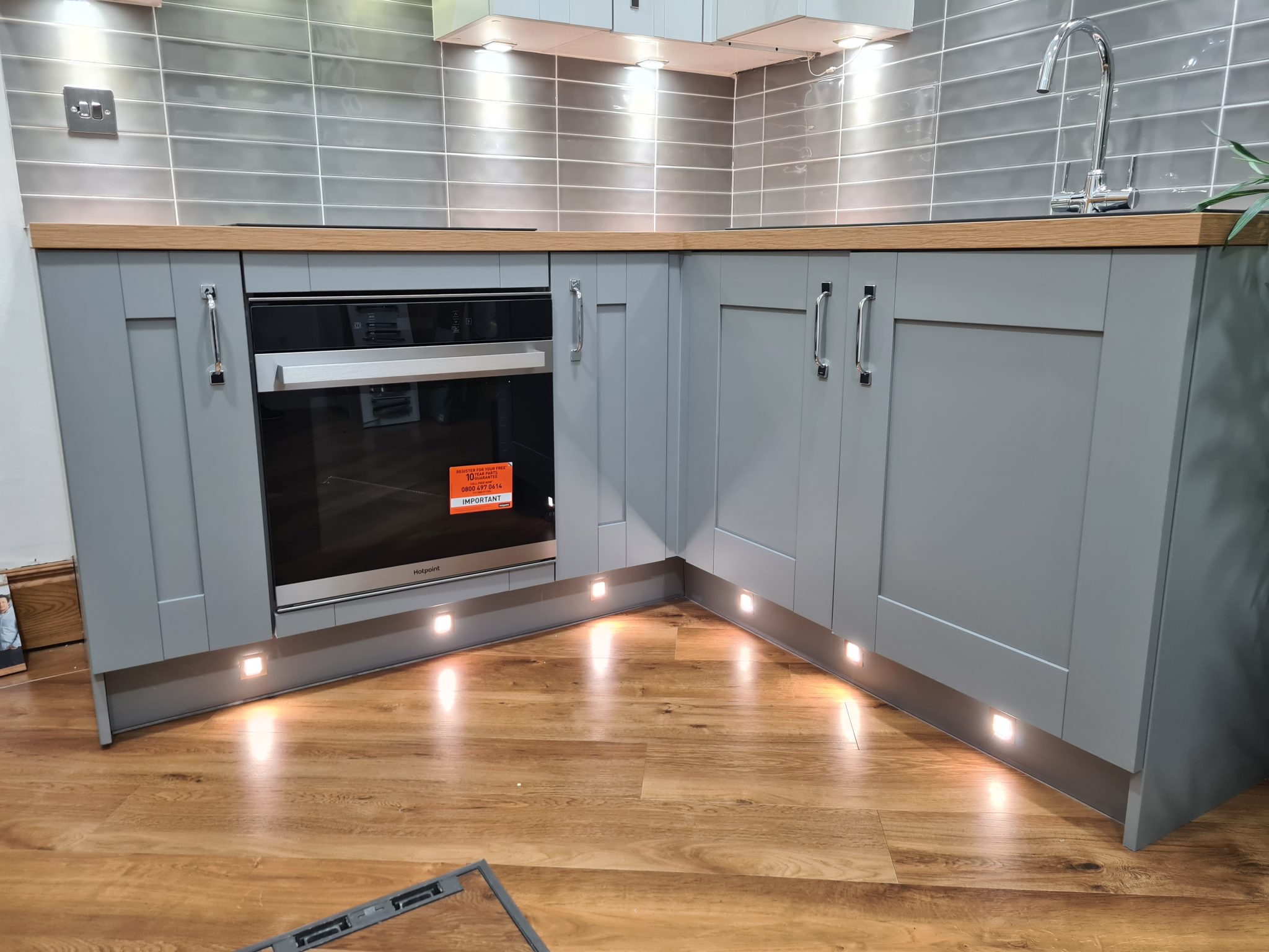 Ex Display Cobble Grey Kitchen with Oak Blonde Worktops for sale