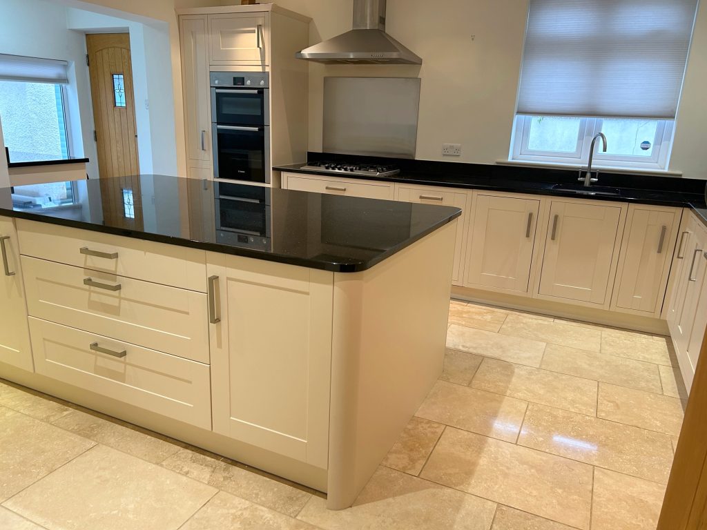 Howdens Burford Cream Kitchen With Island, Granite Worktops and ...