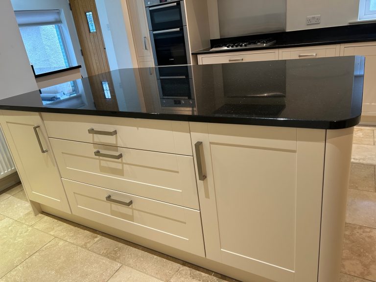 Howdens Burford Cream Kitchen With Island, Granite Worktops and ...