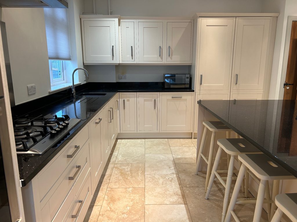 Howdens Burford Cream Kitchen With Island, Granite Worktops and ...