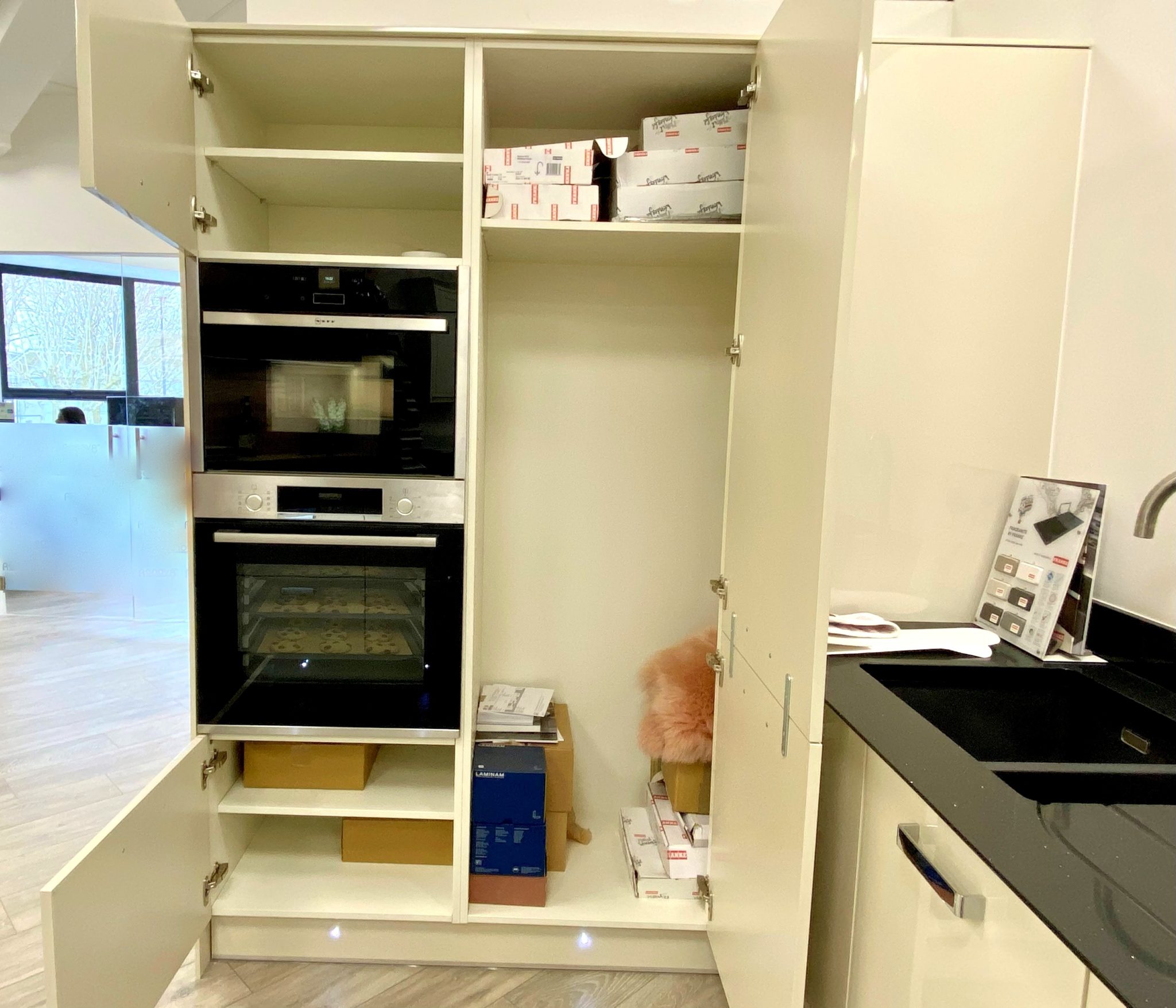 Ex Display Symphony Alta Gloss Mussel Kitchen with Quartz Worktops ...