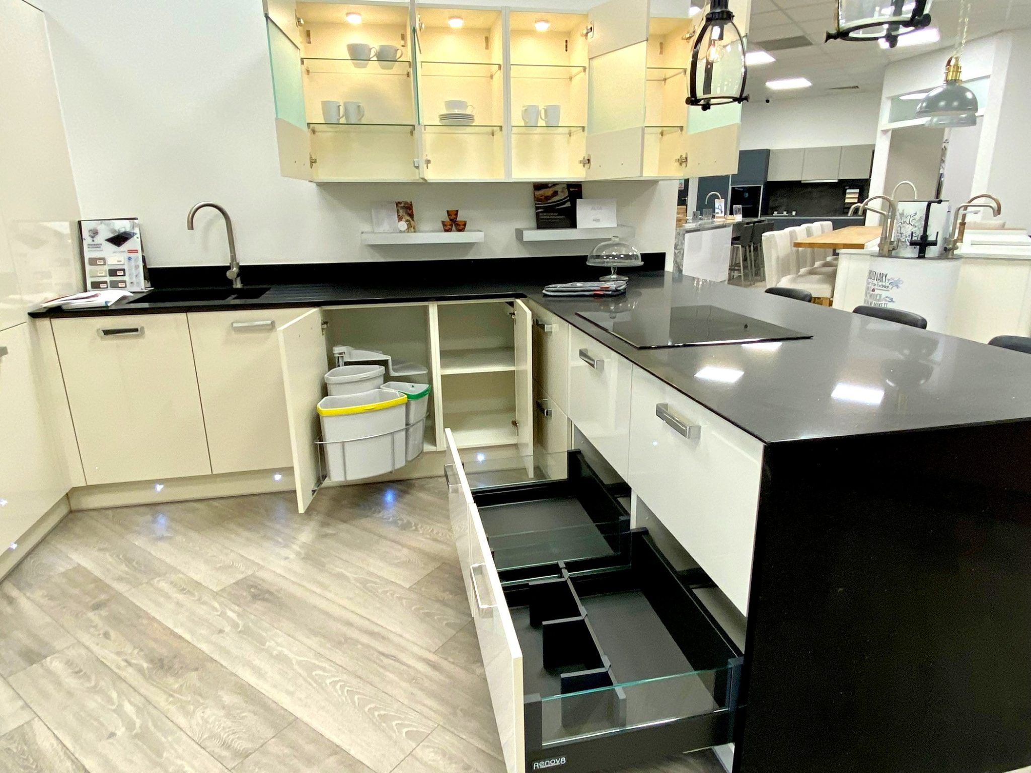 Ex Display Symphony Alta Gloss Mussel Kitchen with Quartz Worktops ...