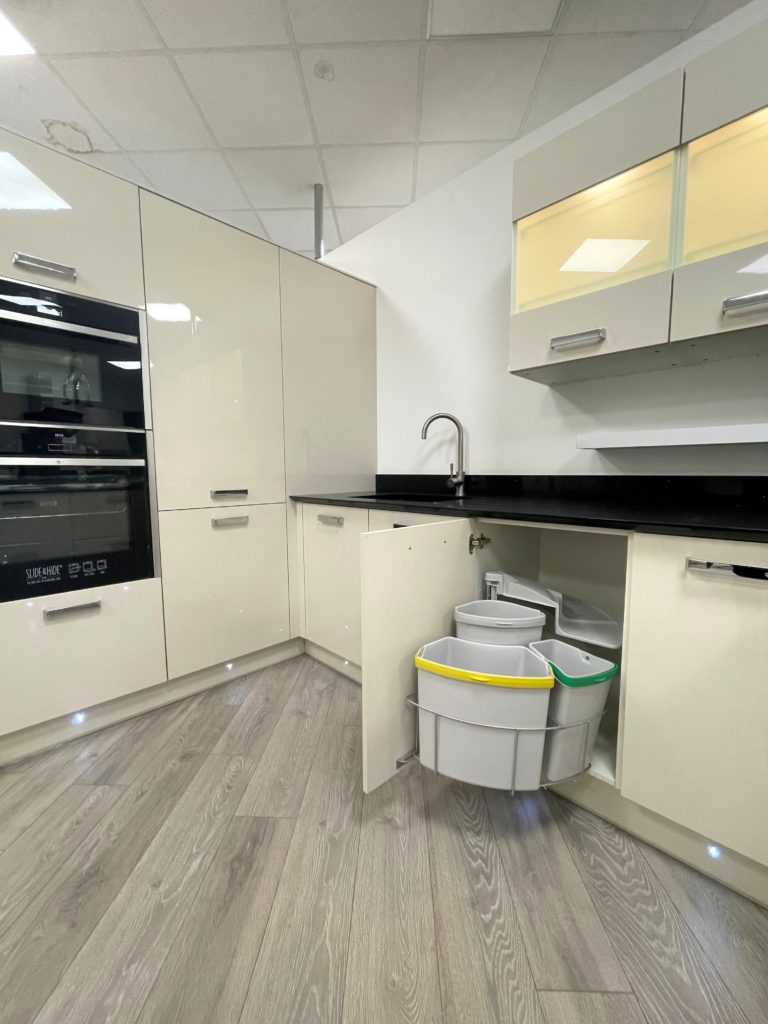 Ex Display Symphony Alta Gloss Mussel Kitchen with Quartz Worktops ...