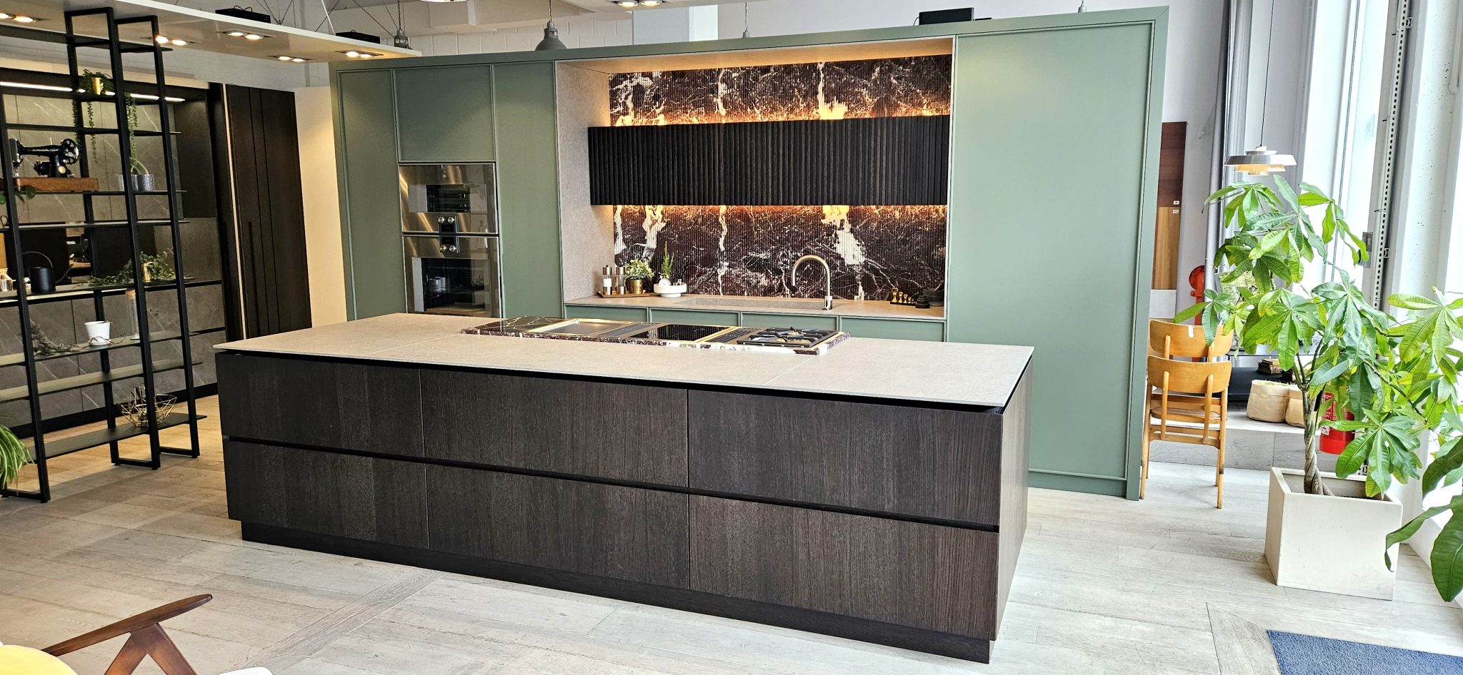 Ex Display Designer Italian Kitchen with Island, Larder Unit, Worktops ...