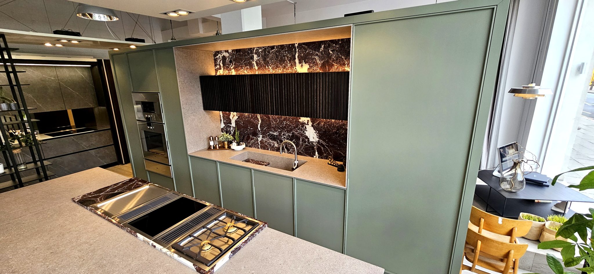 Ex Display Designer Italian Kitchen with Island, Larder Unit, Worktops ...