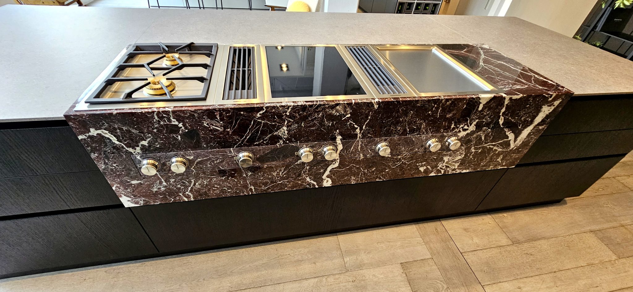 Ex Display Designer Italian Kitchen with Island, Larder Unit, Worktops ...