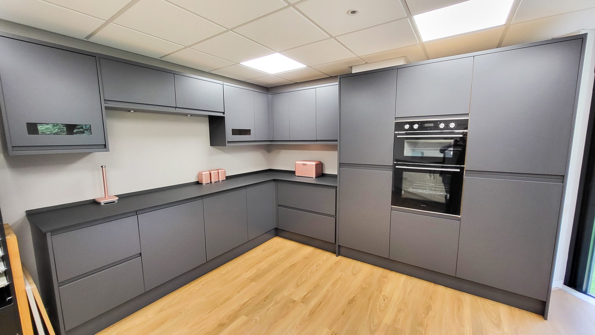 Ex Display Matt Graphite Kitchen with Fenix Worktops and Caple Double ...