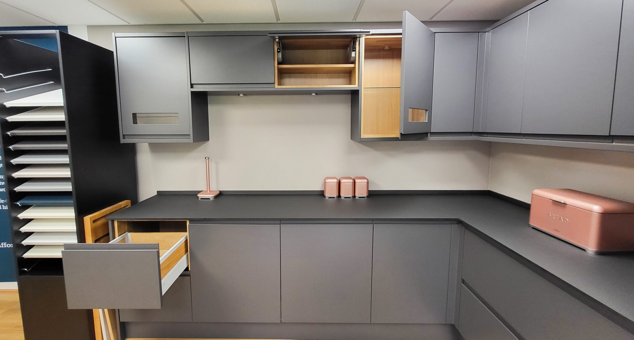 Ex Display Matt Graphite Kitchen with Fenix Worktops and Caple Double ...