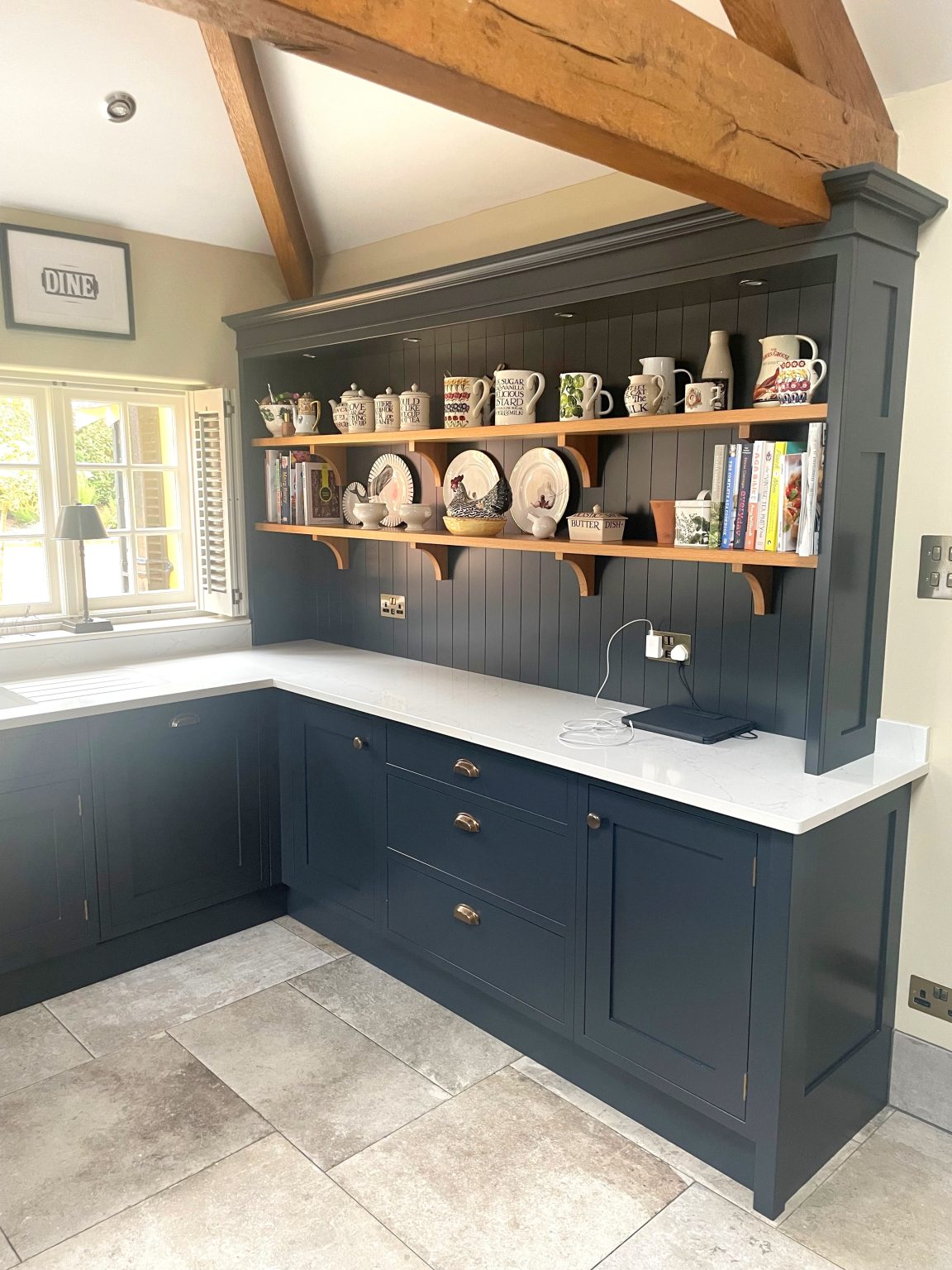 Large Bespoke Painted Kitchen with Pantry and Dresser, Quartz Worktops ...