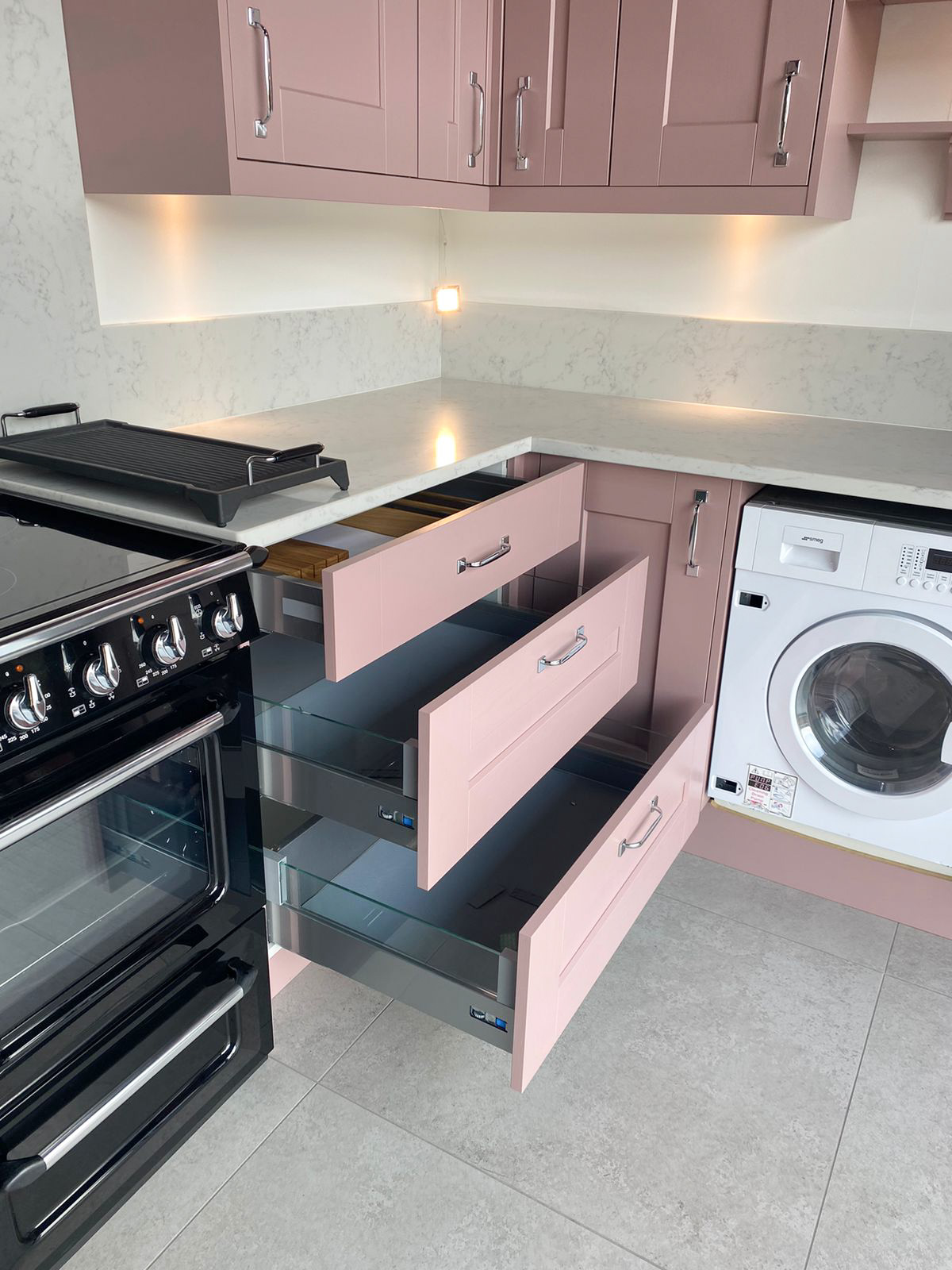 Ex Display Symphony Ashbourne Pink Kitchen With Carrara Worktops - The ...