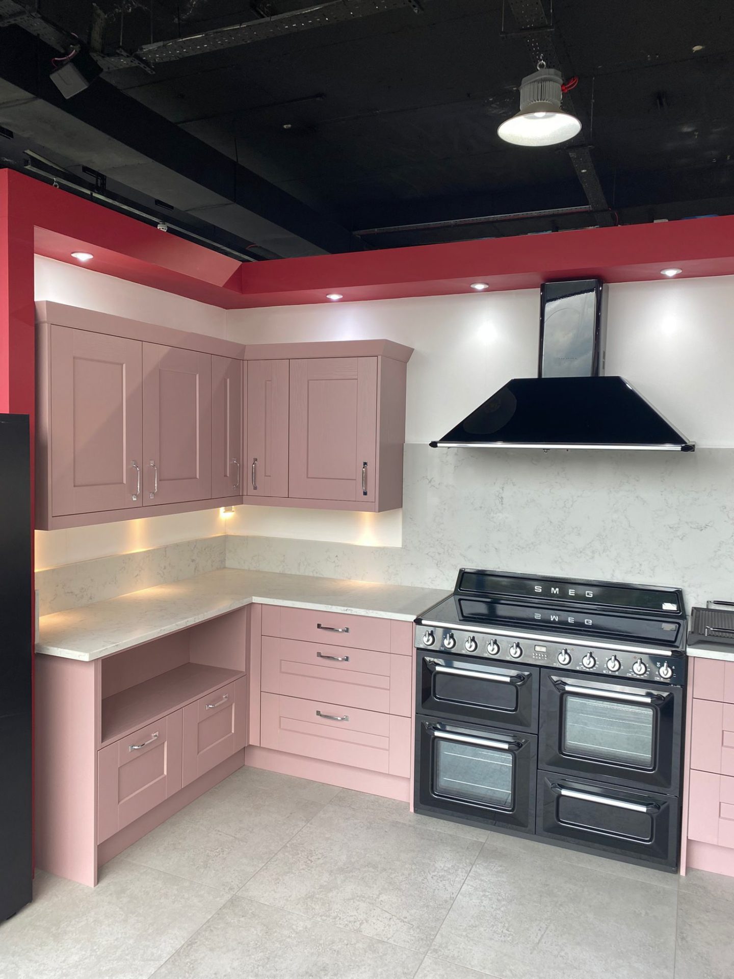 Ex Display Symphony Ashbourne Pink Kitchen With Carrara Worktops - The ...