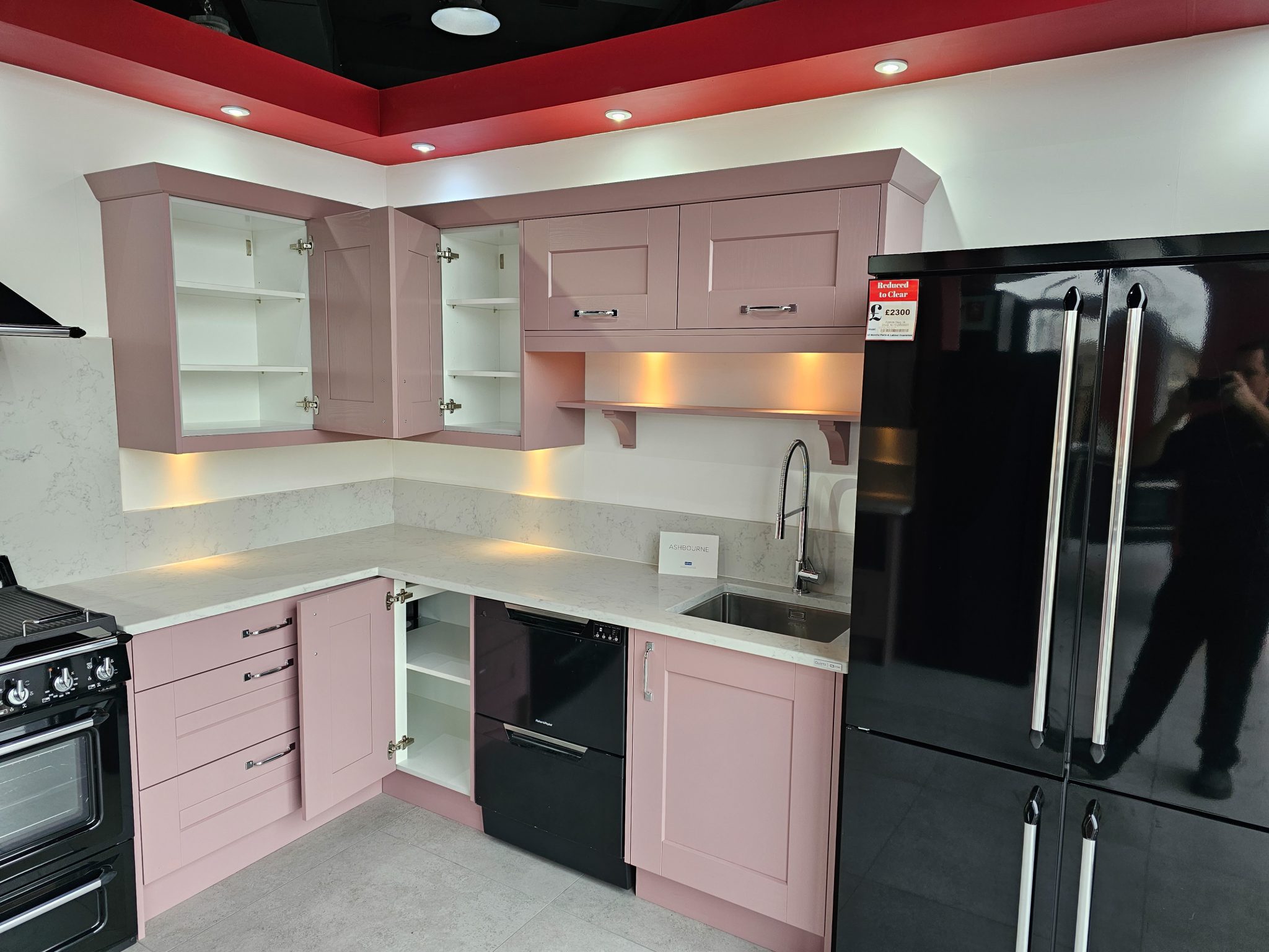 Ex Display Symphony Ashbourne Pink Kitchen With Carrara Worktops - The ...