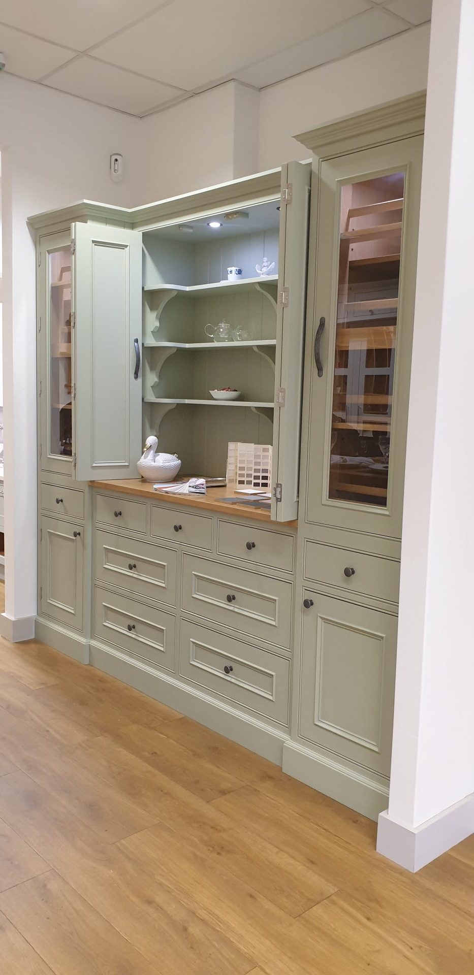 Ex Display Hand Painted Green Beaded Inframe Shaker Pantry with Bifold ...