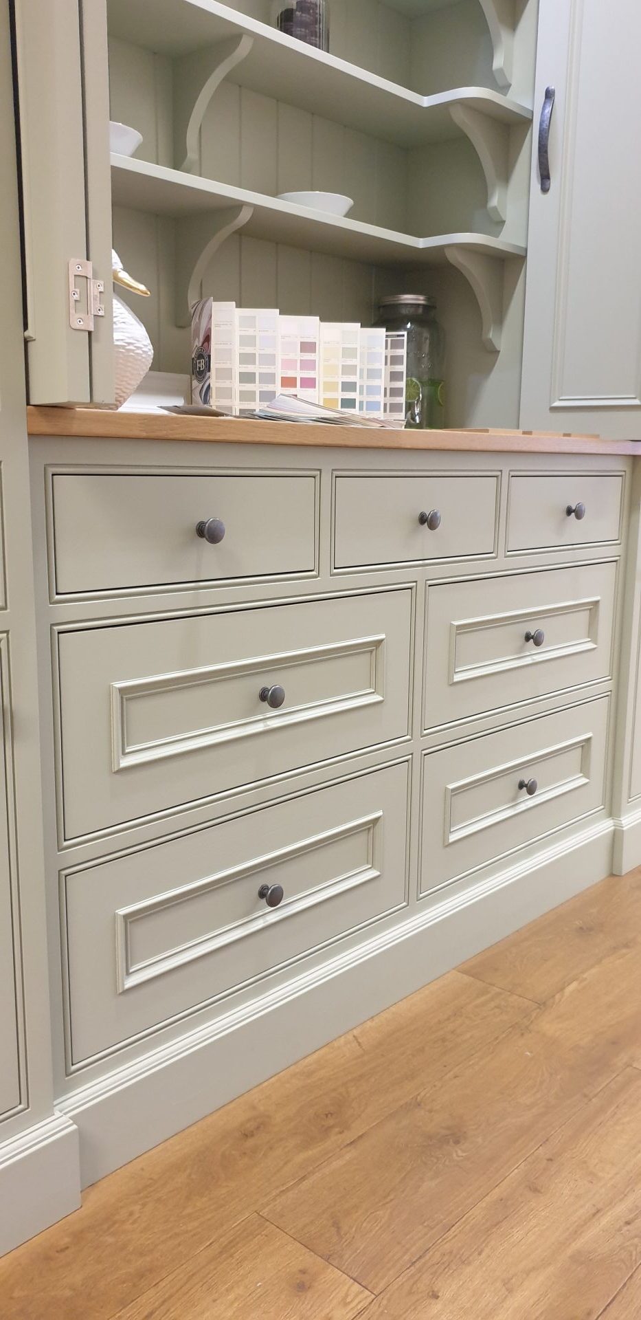 Ex Display Hand Painted Green Beaded Inframe Shaker Pantry with Bifold ...