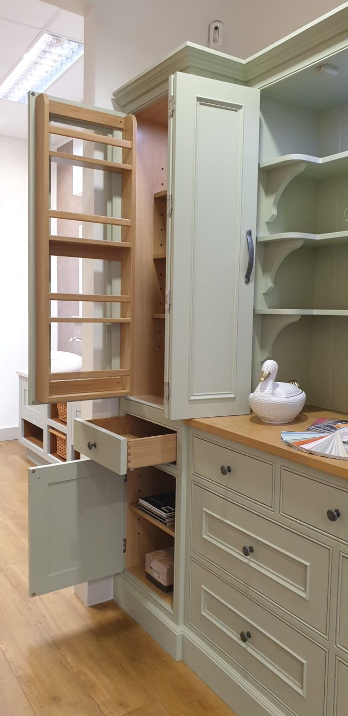 Ex Display Hand Painted Green Beaded Inframe Shaker Pantry with Bifold ...