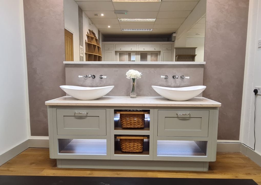 Ex Display Hand Painted Blue Inframe Vanity Unit - The Used Kitchen Company
