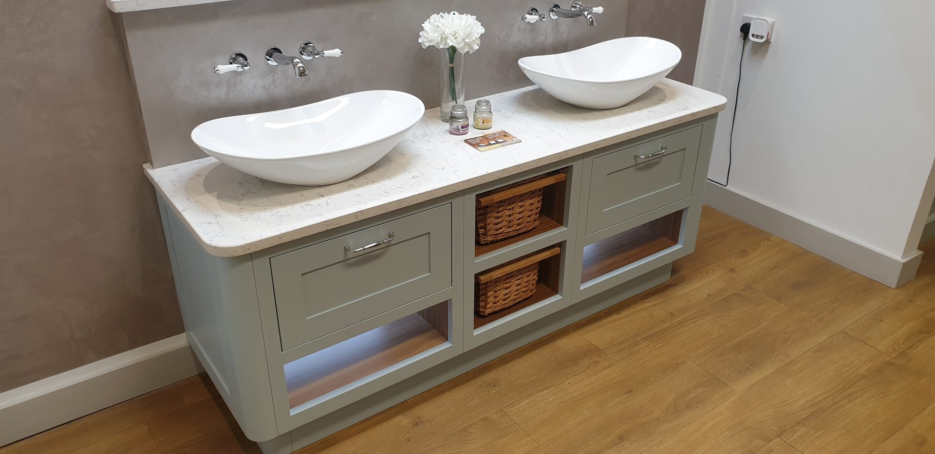 Ex Display Hand Painted Blue Inframe Vanity Unit - The Used Kitchen Company