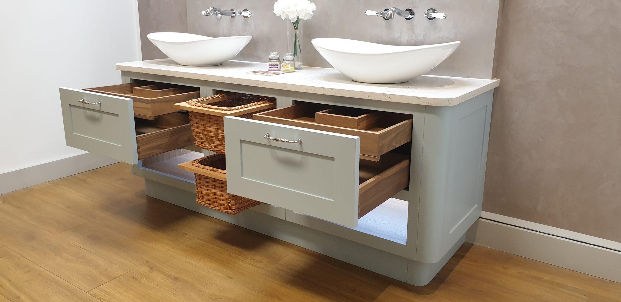 Ex Display Hand Painted Blue Inframe Vanity Unit - The Used Kitchen Company