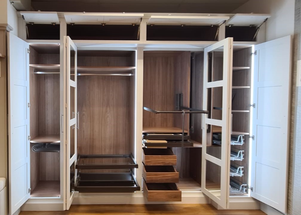 Ex Display Hand Painted White Inframe Shaker Wardrobe with Bifold Doors ...