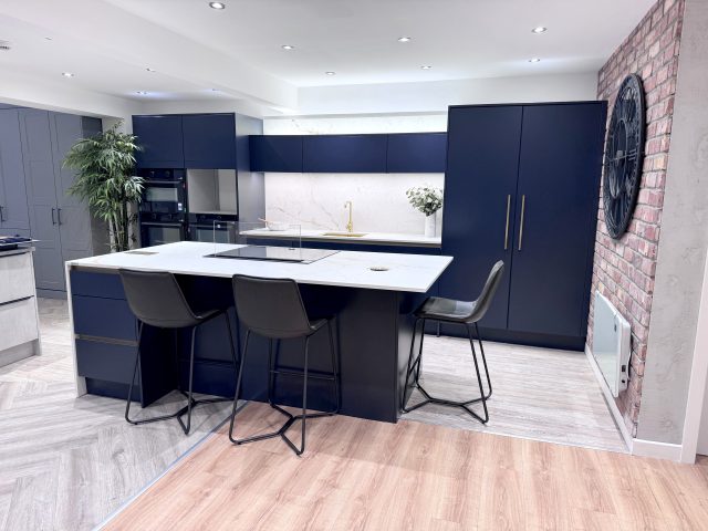 Ex Display Symphony Alta & Linear Indigo Kitchen With Island, Ceramic ...