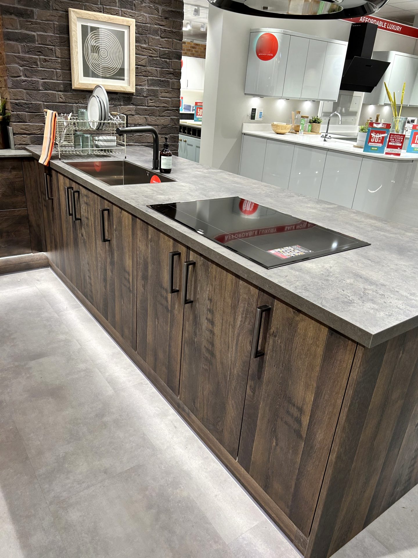 Ex Display Ultra Brown Swiss Oak Wren Kitchen with Island and Worktops ...