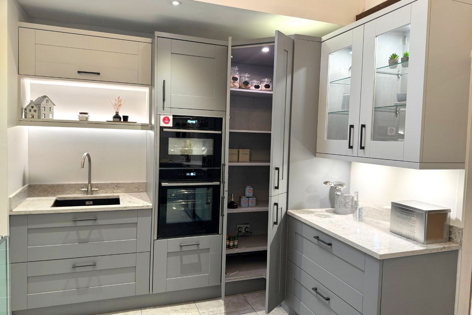 Ex Display Symphony Cranbrook Kitchen with Quartz Morland Fog Worktops ...