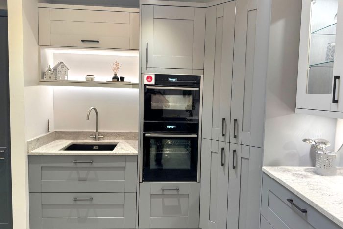Ex Display Symphony Cranbrook Kitchen with Quartz Morland Fog Worktops ...