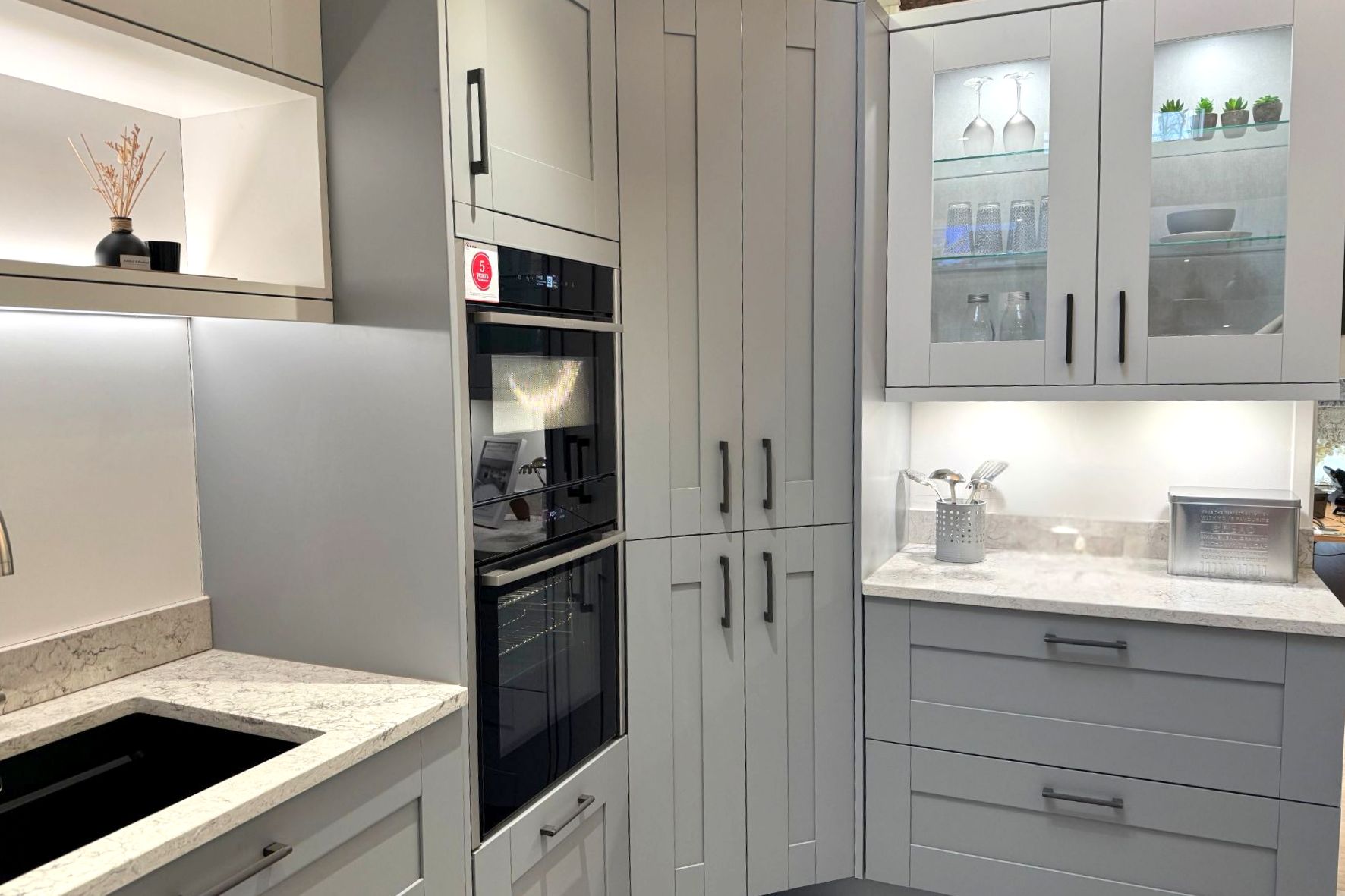 Ex Display Symphony Cranbrook Kitchen with Quartz Morland Fog Worktops ...
