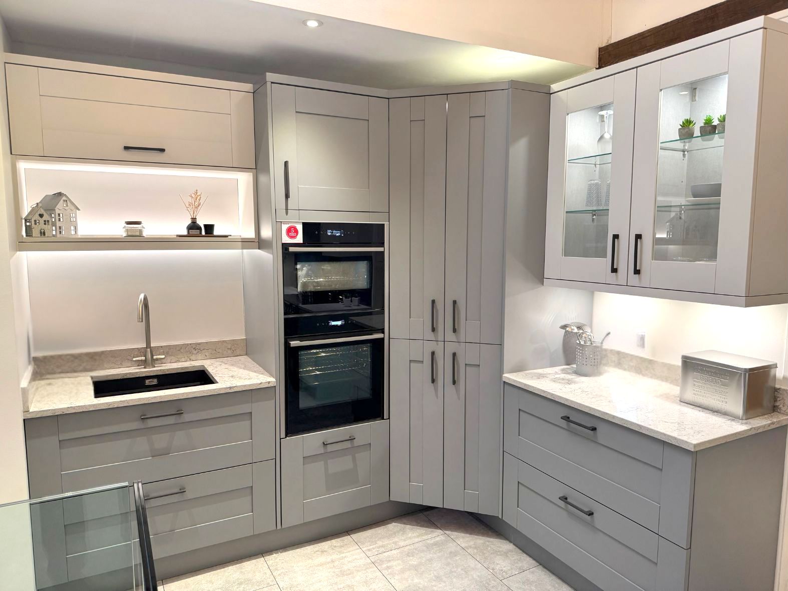 Ex Display Symphony Cranbrook Kitchen with Quartz Morland Fog Worktops ...