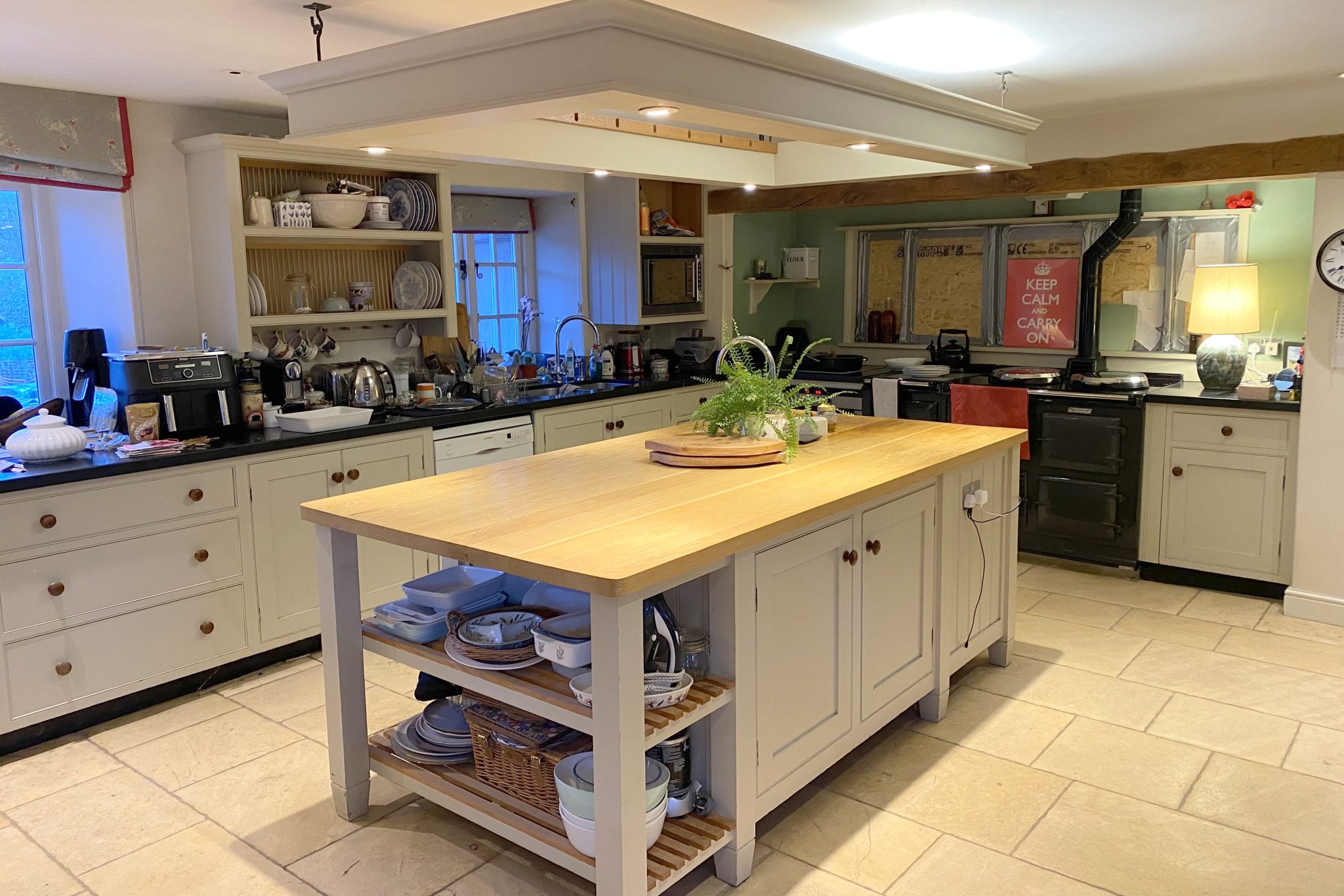 Chalon Painted Island With Hanging Light - Used - The Used Kitchen Company