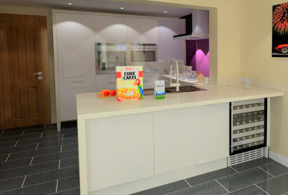 Brand New Alno Wellmann Magnolia White Kitchen with Worktops