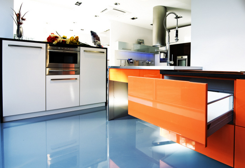 Ex-display Orange Kitchen with Stainless Steel Worktops
