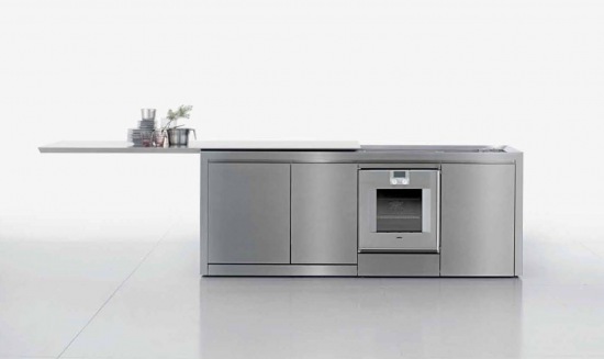 Used Boffi K2 Stainless Steel Mono-Block Kitchen Island with Sliding top