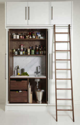 Ex Display Larder Cupboard with Pocket Doors, Carrera Marble Worktops ...