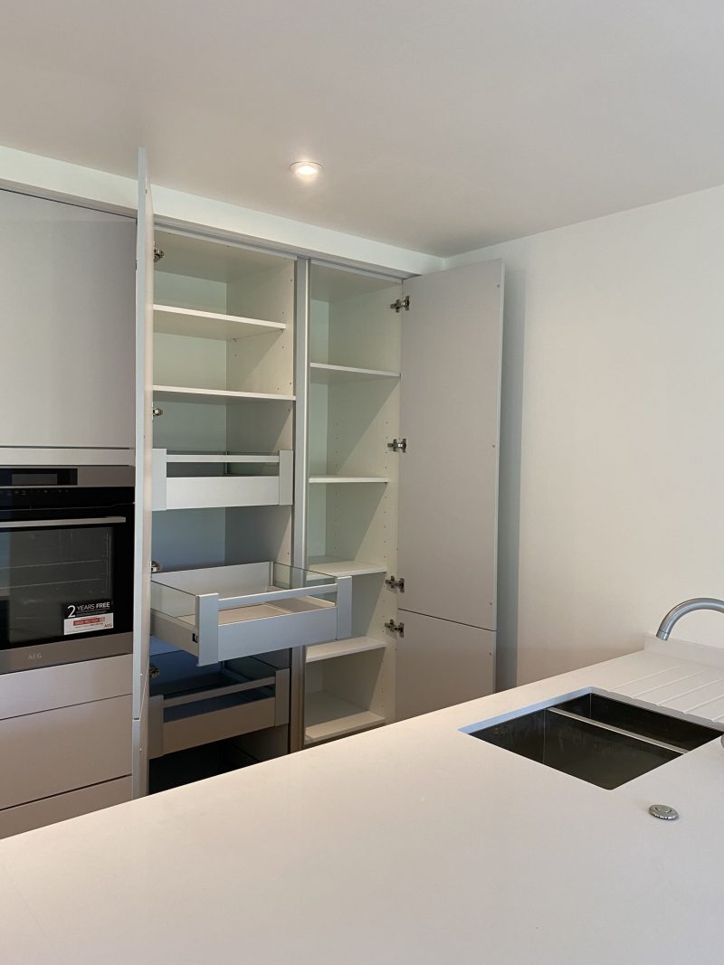 Brigitte Kitchen With Island, Quartz Worktop, Stools and Lights ...
