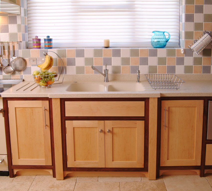 Approx 7yrs Old Bespoke Solid Maple And Walnut Kitchen, Corian Worktops ...